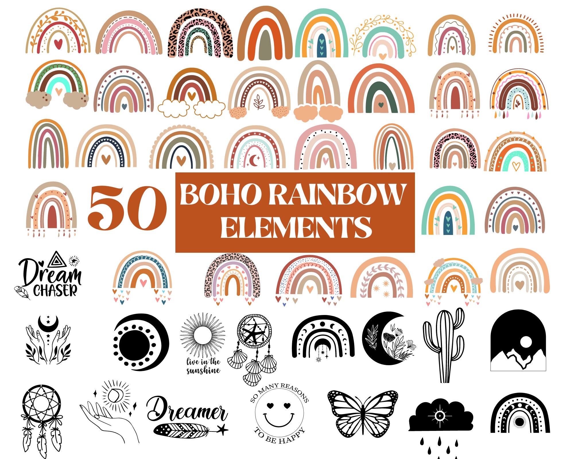 50 Boho Svg Bundle Boho Rainbow Svg Boho Svg Hippie Svg - Etsy