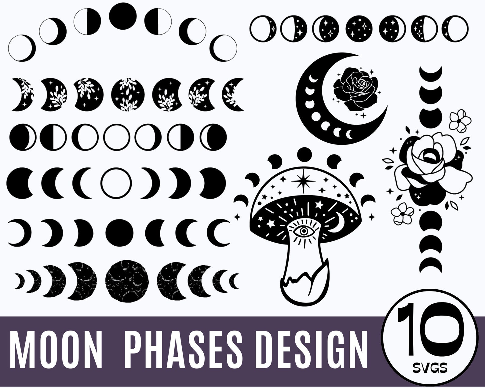 10 Moon Phase Svg Bundle, Mystic Celestial Svg, Its Just a Phase Svg ...