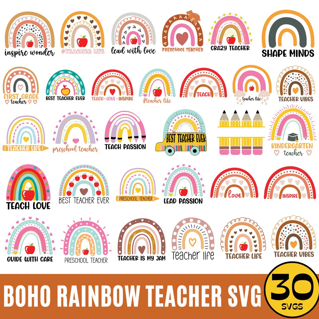 Teacher Rainbow Svg,boho Rainbow Teacher Svg, Teacher Life Svg,teacher ...
