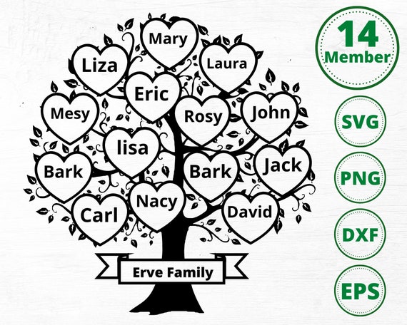 Family Tree Svg 14 Members Family Heart Tree Svg Family | Etsy