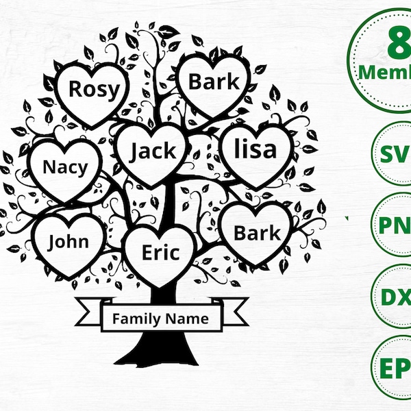 8 Member Family Tree Svg - Etsy