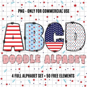 4TH July USA Letters Png Bundle, Patriotic Doodle Alphabet, USA Letters ...