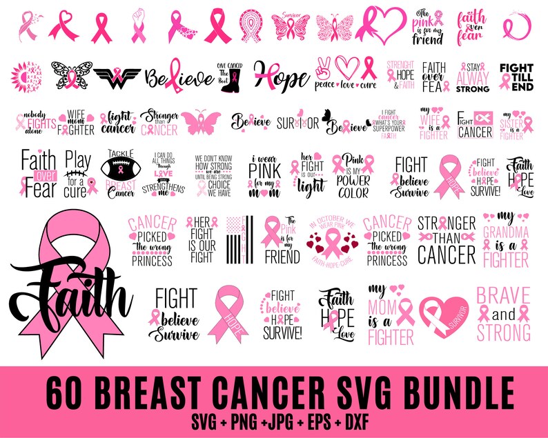 60 Breast Cancer SVG Bundle Pink Awareness Ribbon Svgcancer - Etsy
