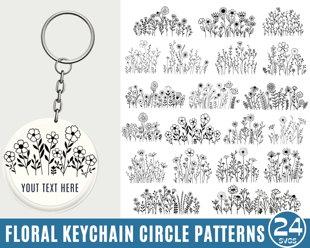 Floral Keychain SVG Bundle, Key Ring Svg, Keychain Pattern Svg, Round ...