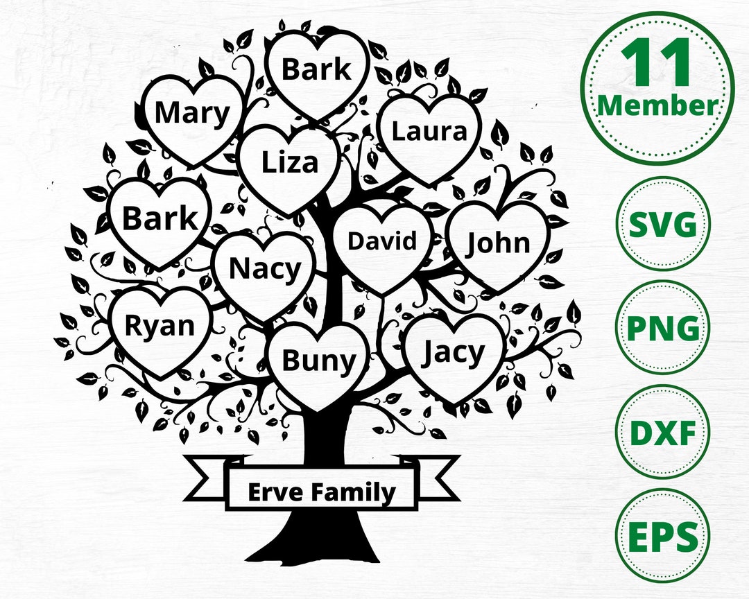 Family Tree 11 Member Svg, Family Reunion Svg, Family Heart Tree Svg ...