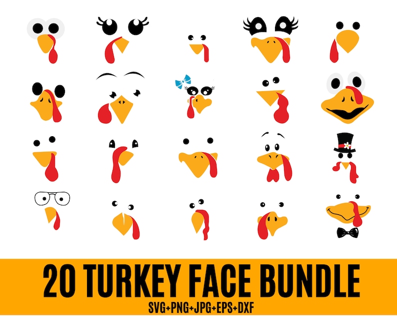Turkeyface Svg Bundle Turkey Face Svg Cute Turkey Svgturkey - Etsy