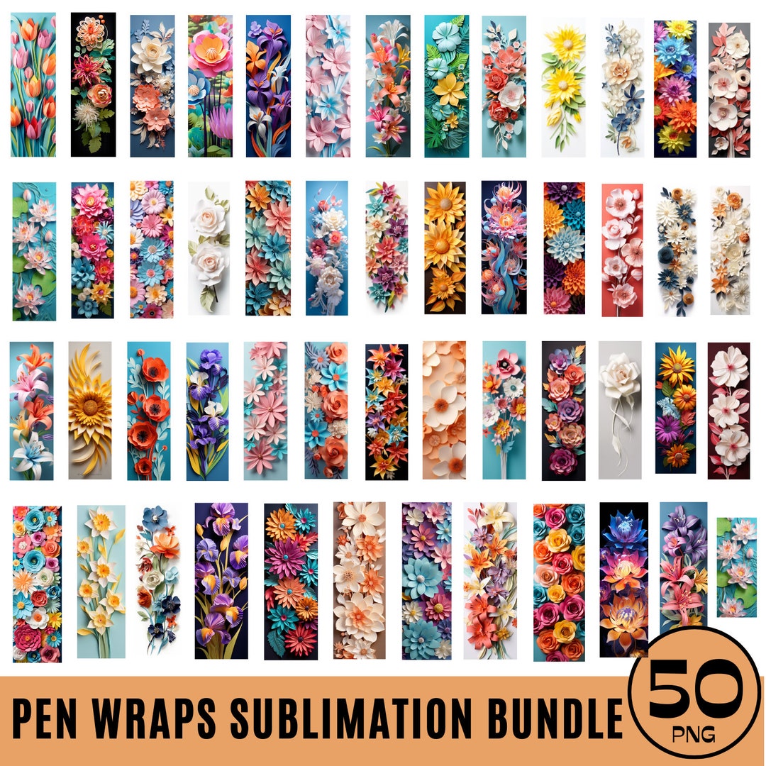 50 3D Floral Pen Wraps Bundle, Pen Wrap Sublimation, 3D Crayon Pen ...