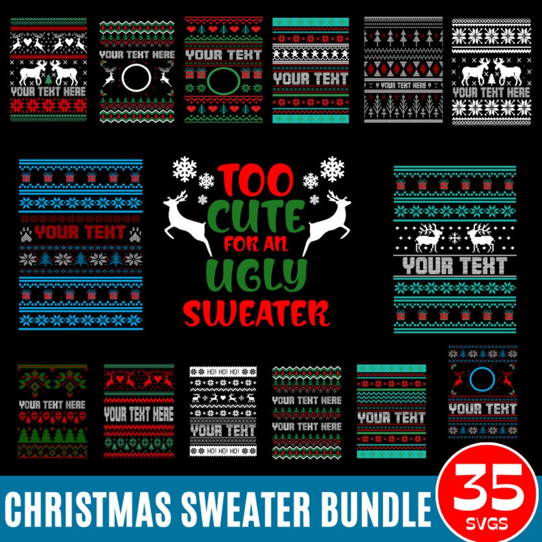 35 Ugly Sweater SVG Bundle, Christmas Ugly Sweater Template, Ugly ...