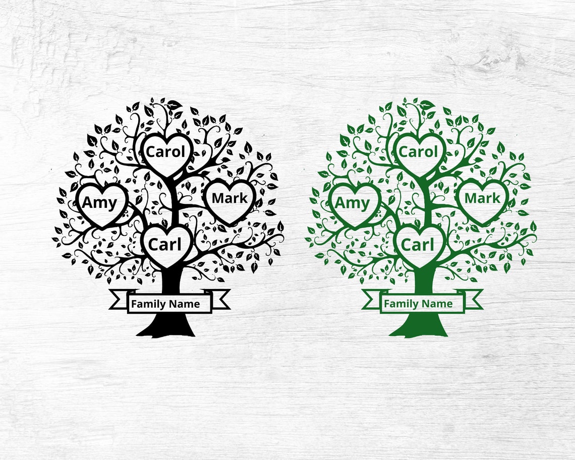 Family Tree Svg 4 Members 4 Family Member Tree Family Heart - Etsy