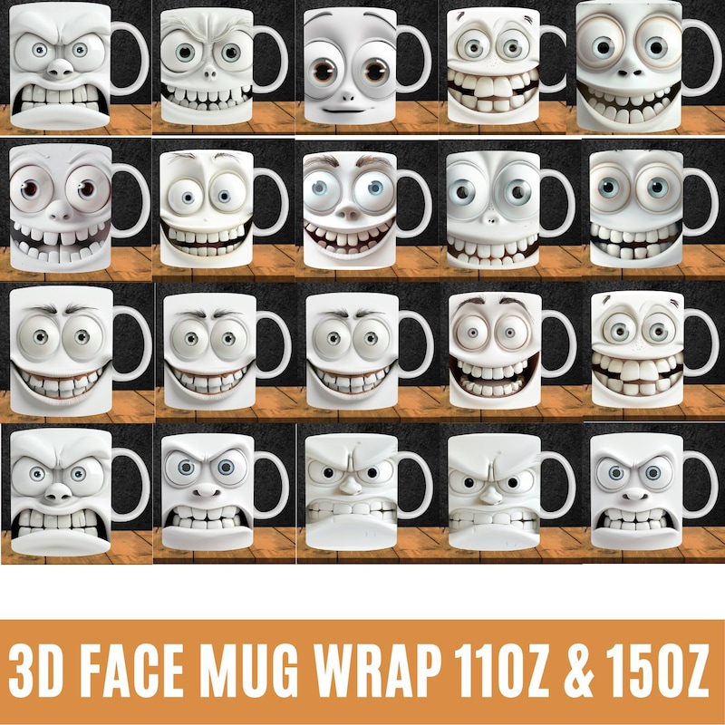 3d Funny Faces Mug Design - Etsy