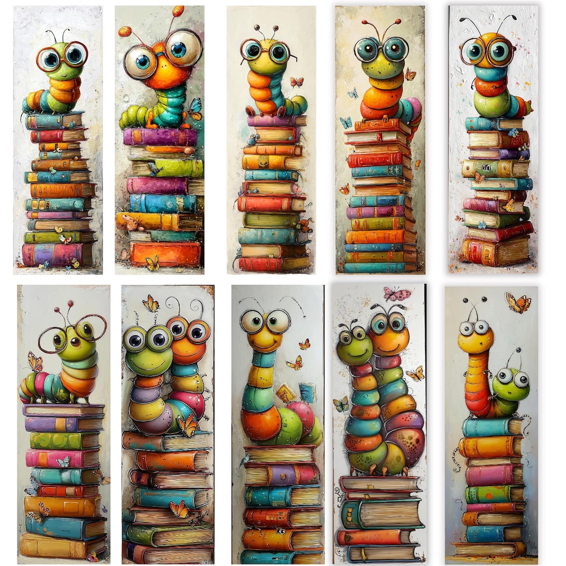 Cute Whimsical Bookworm Bookmarks, Printable Bookmark PNG, Kids Reading ...