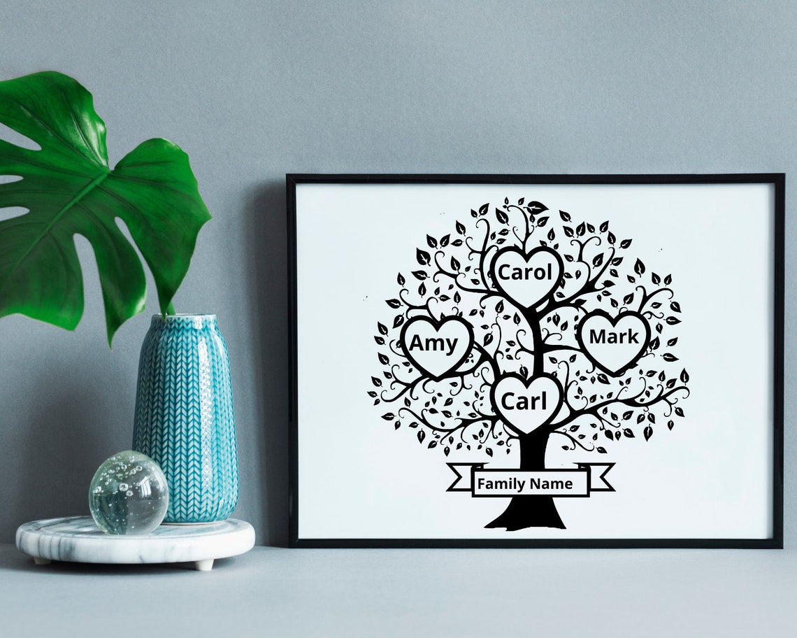 Family Tree Svg 4 Members 4 Family Member Tree Family Heart | Etsy