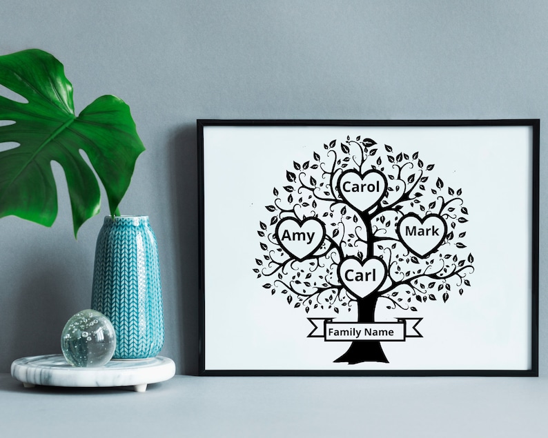 Family Tree Svg 4 Members 4 Family Member Tree Family Heart - Etsy