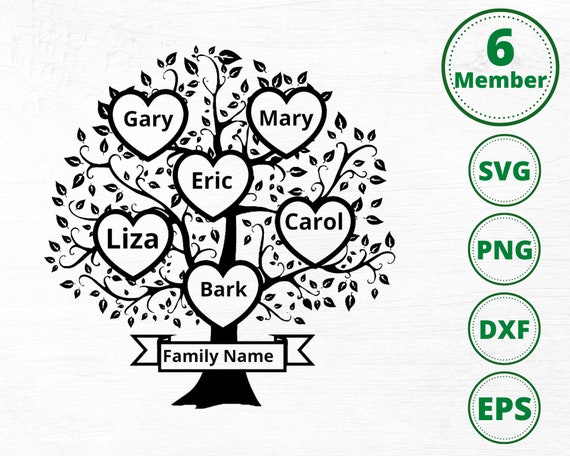 Family Tree 6 Members Svg Family Heart Tree Svg Family | Etsy