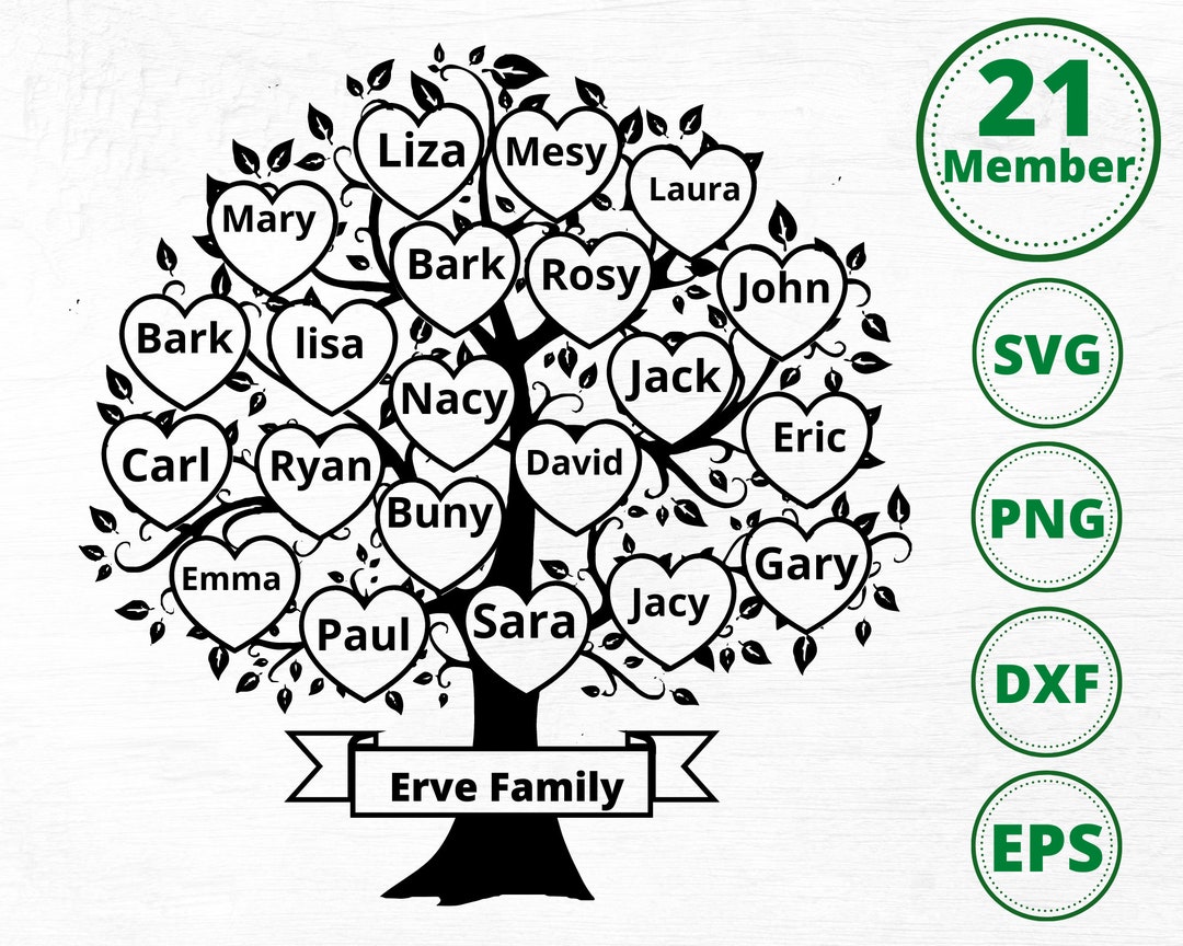 Family Tree Svg 21 Members, Tree of Life Svg, Family Heart Tree Svg ...
