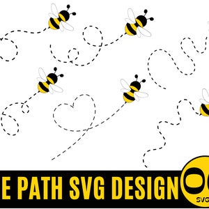 Bee Path Svg Bundle, Honeybee, Bumble Bee, Heart, Dotted Lines, Honey ...