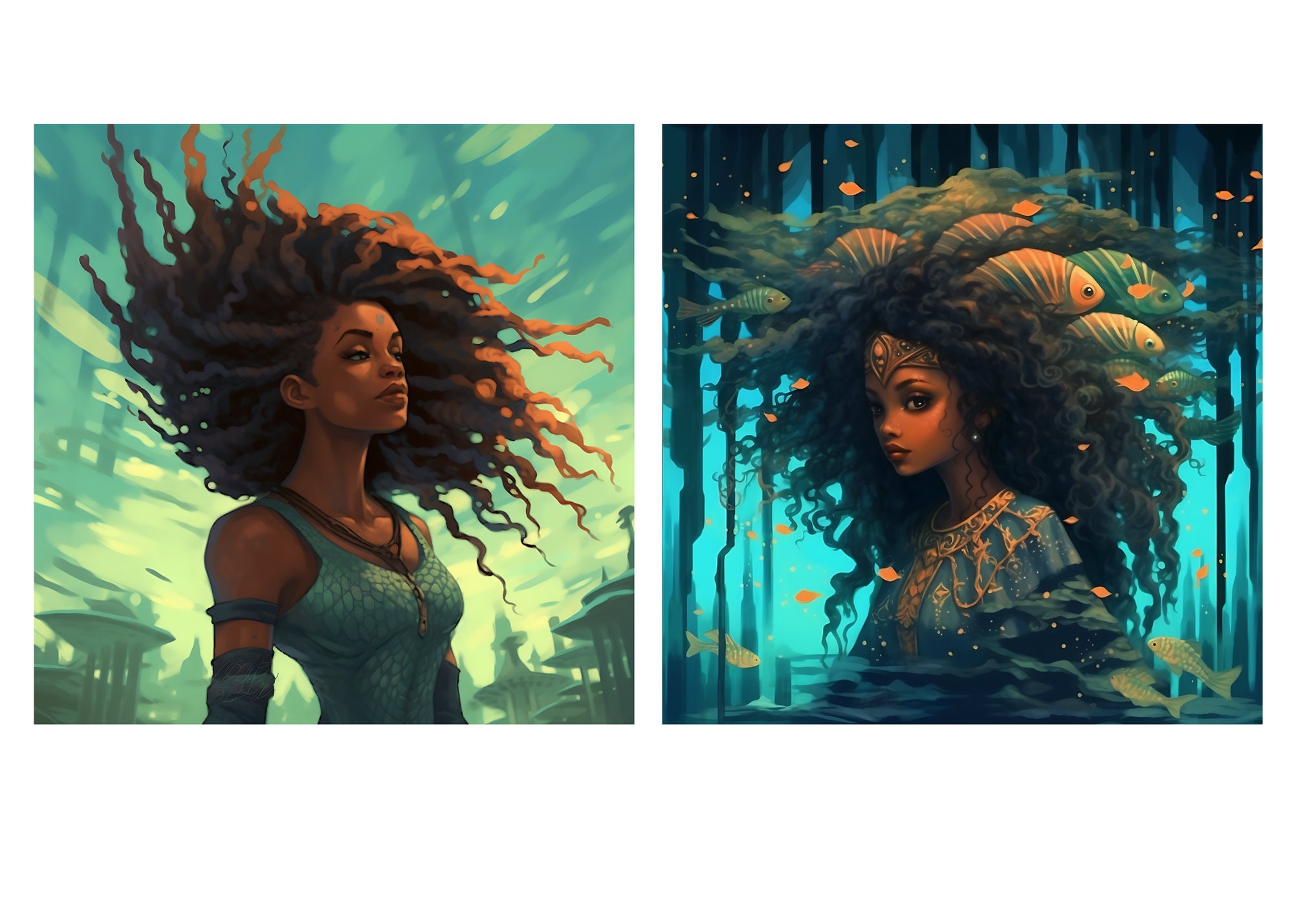 10 African American Mermaid Digital Papers 8.5 X 11 In. Pk 2 | Black ...