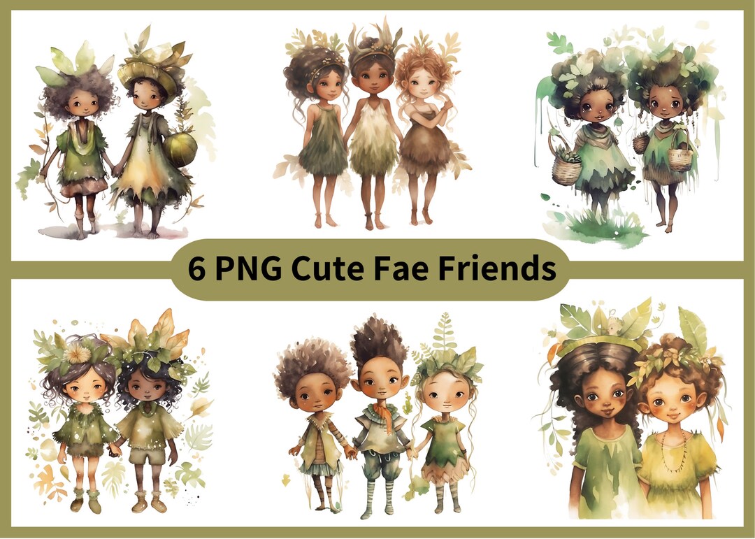 6 Cute African American Fae Friends | Black Fairy Friends PNG Bundle ...