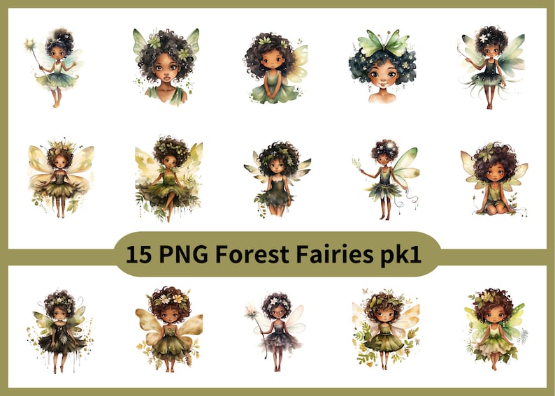 15 PNG African American Forest Fairies Clipart Pack 1 | Black Fairy ...