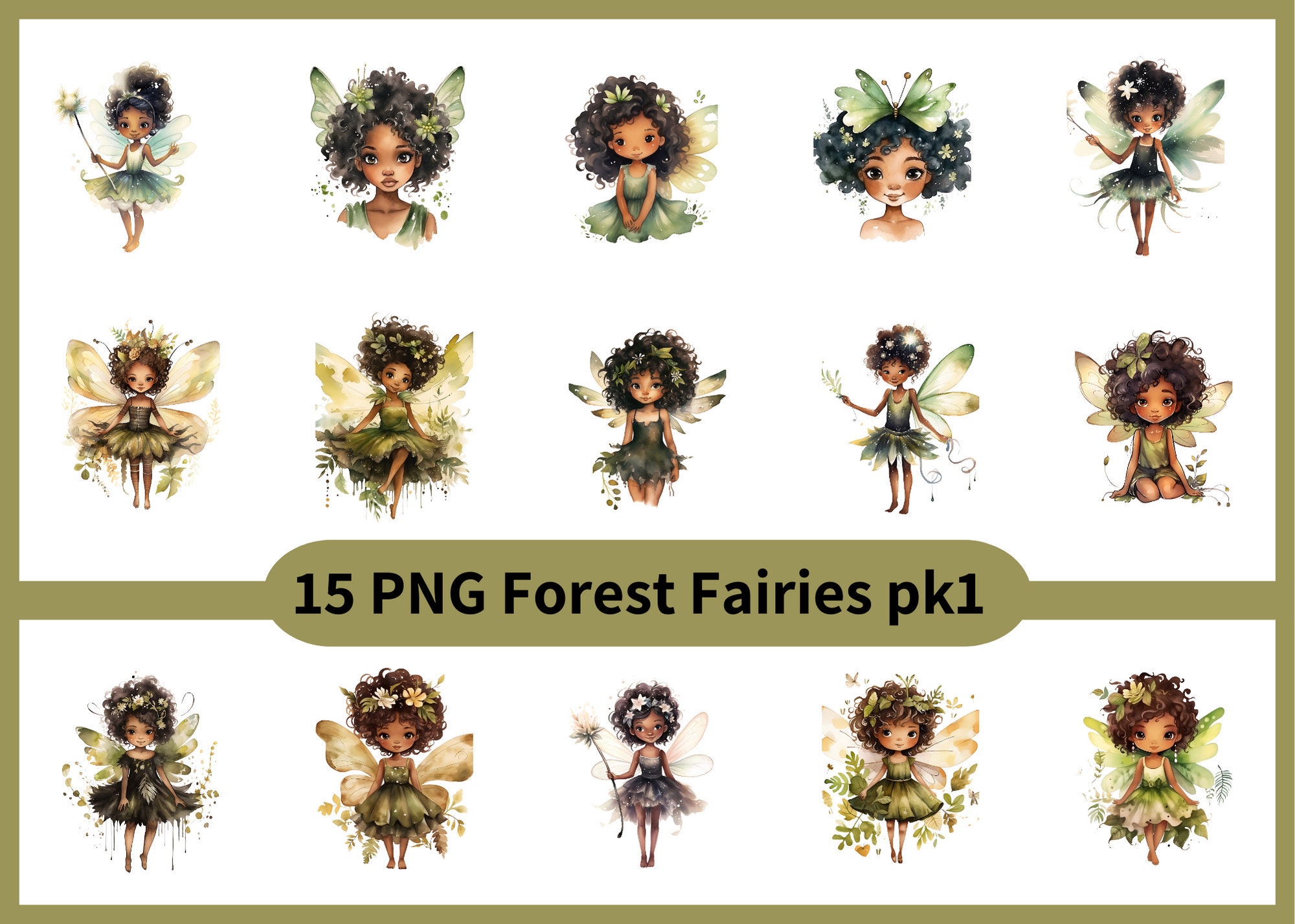 15 PNG African American Forest Fairies Clipart Pack 1 | Black Fairy ...