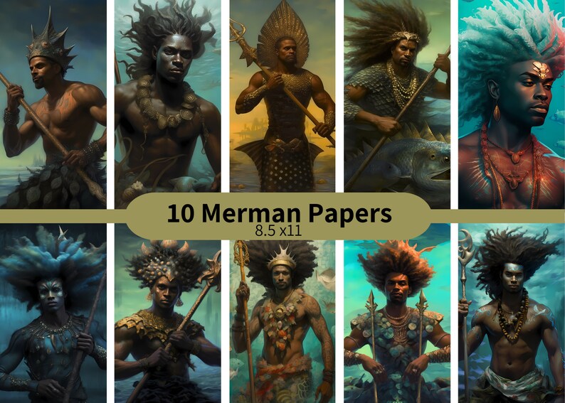 10 African American Merman Digital Papers 8.5 X 11 In. | Black Fairy ...