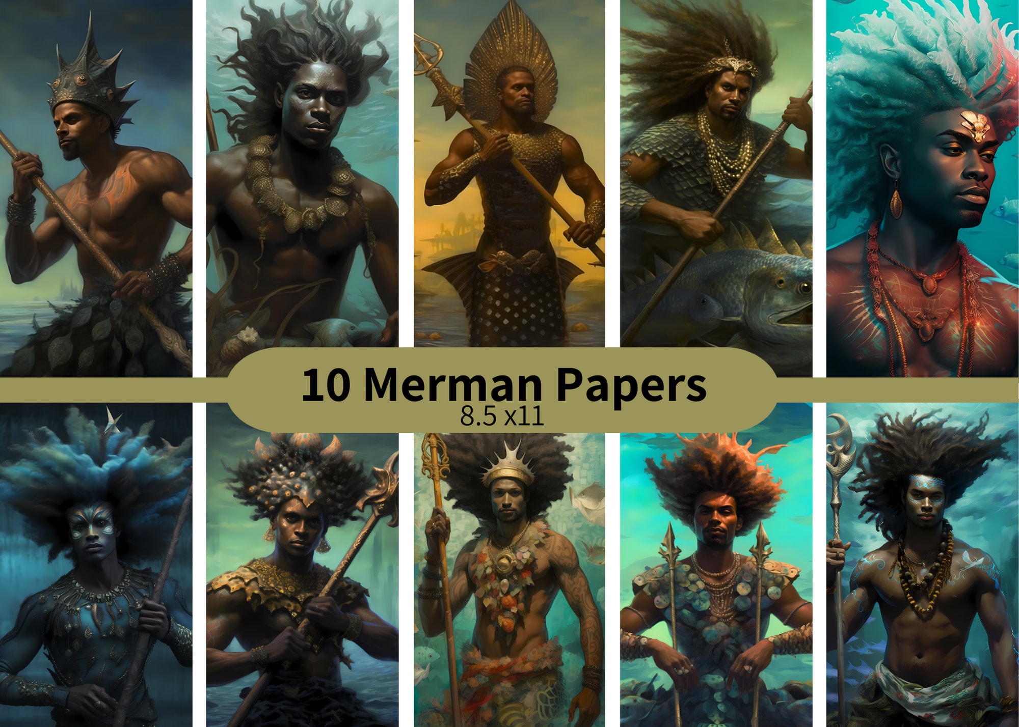 10 African American Merman Digital Papers 8.5 X 11 In. | Black Fairy ...