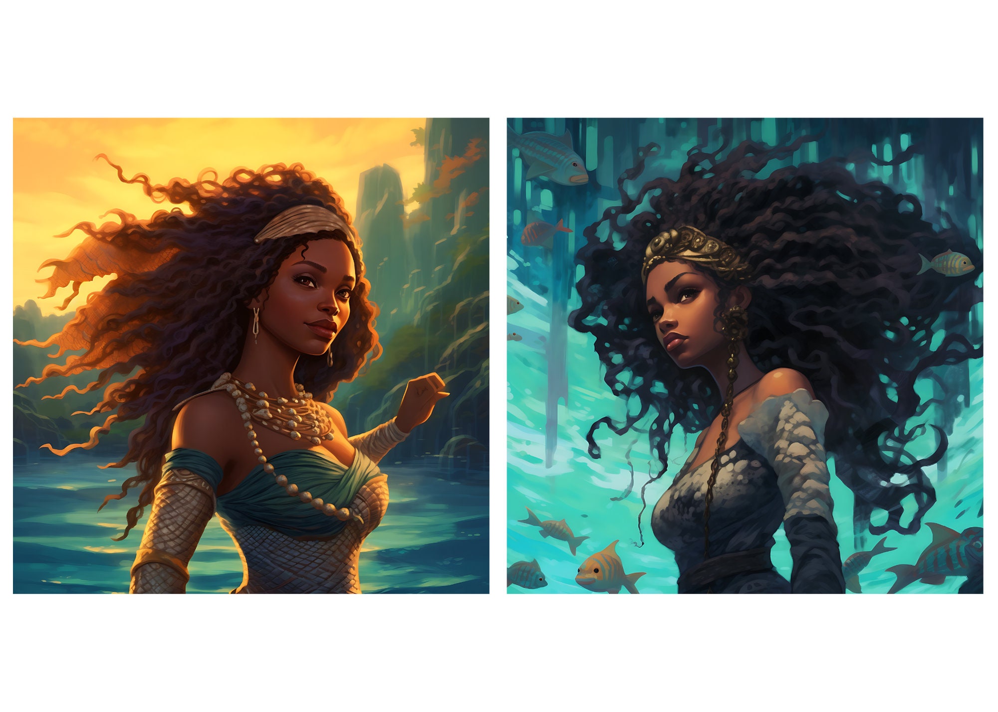 10 African American Mermaid Digital Papers 8.5 X 11 In. Pk 2 | Black ...