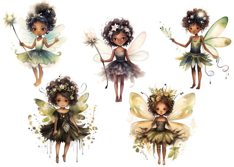 15 PNG African American Forest Fairies Clipart Pack 1 | Black Fairy ...