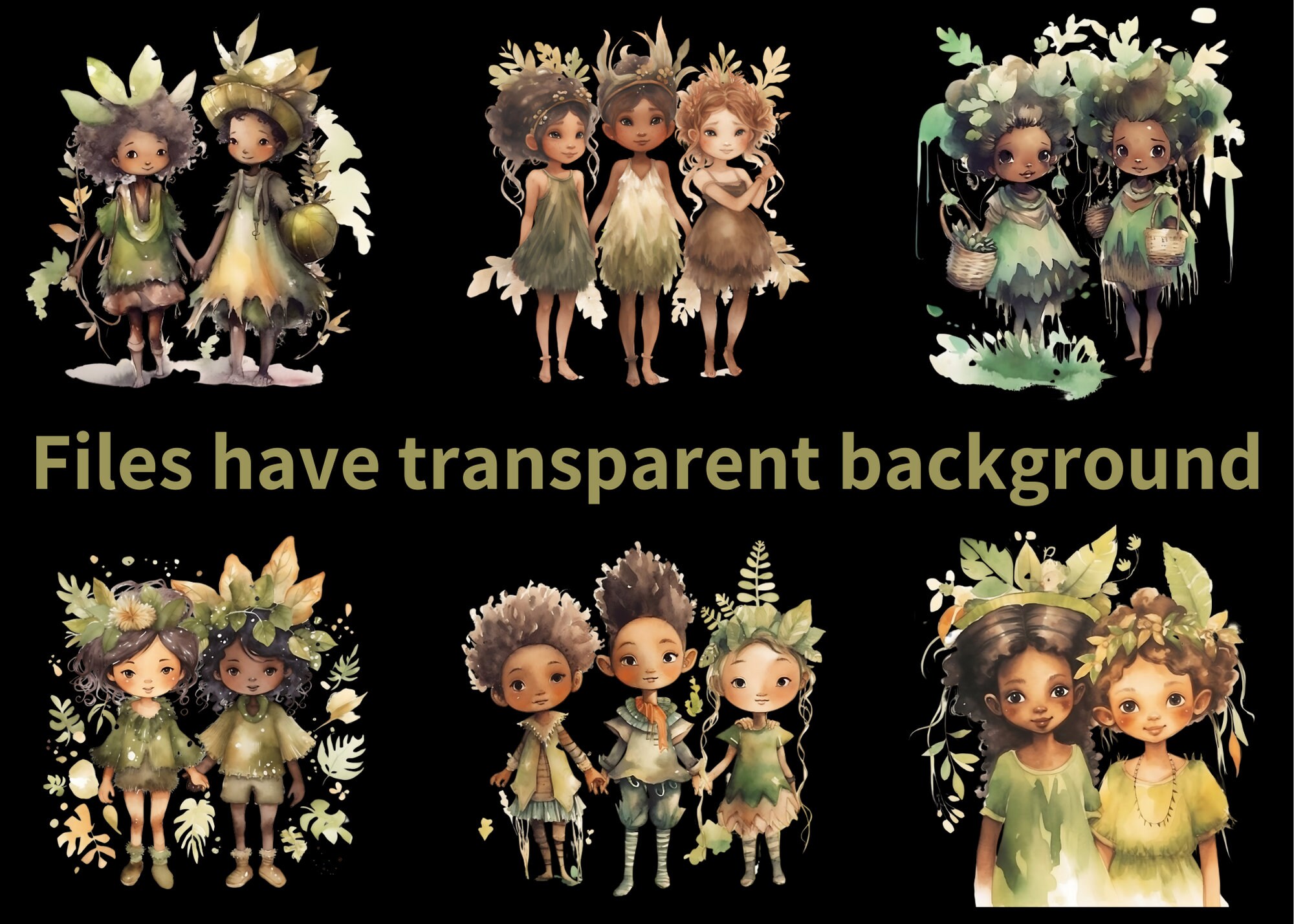 6 Cute African American Fae Friends | Black Fairy Friends PNG Bundle ...