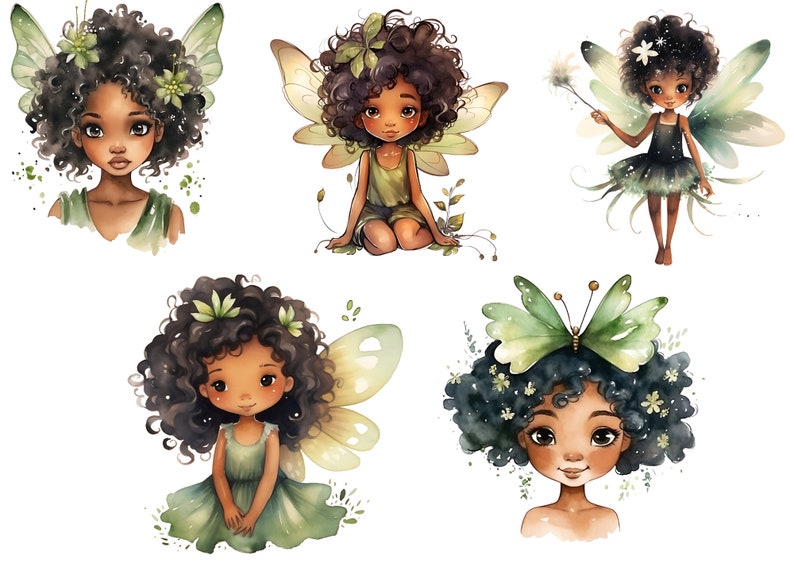 15 PNG African American Forest Fairies Clipart Pack 1 | Black Fairy ...