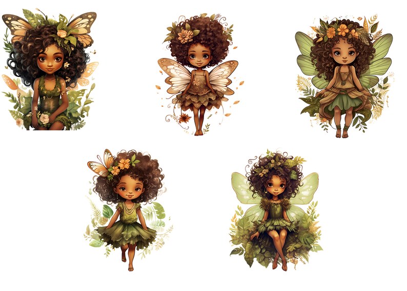 16 PNG African American Forest Fairies Clipart Pack 1 | Black Fairy ...