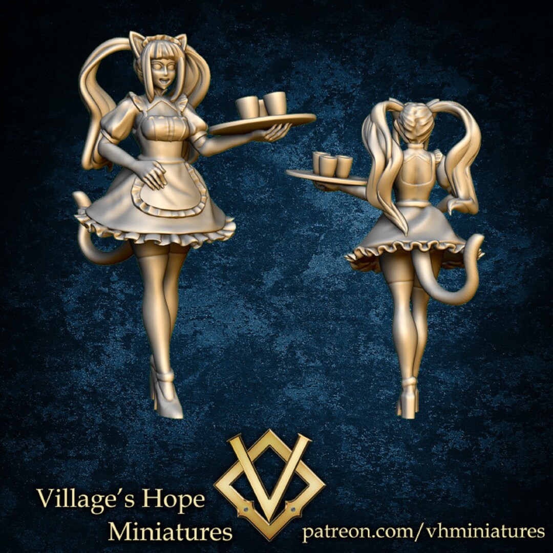 Nekomimi Cat Eared Maid / Tabletop Model / Miniature Figurine Village's ...