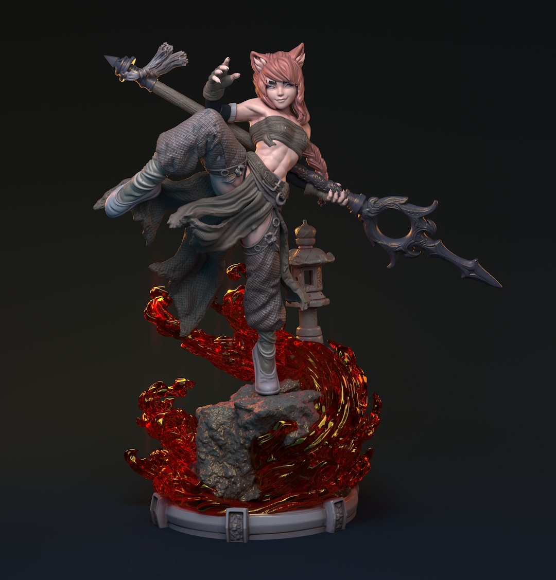 Bakeneko the Catgirl Monk / Tabletop Model / Miniature Figurine ...