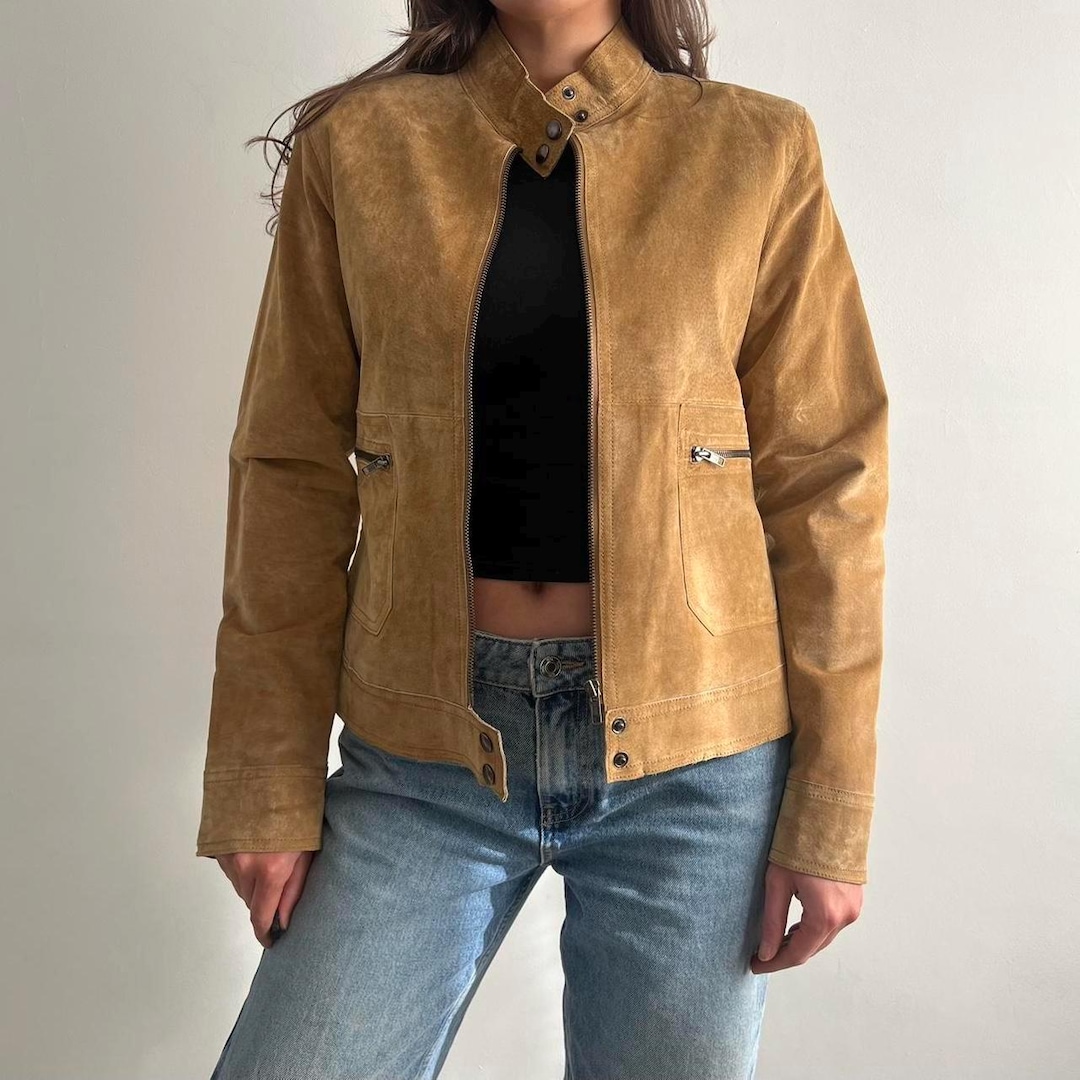 Women Suede Leather Jacket – 90s Classic Camel Suede Jacket – Classic ...