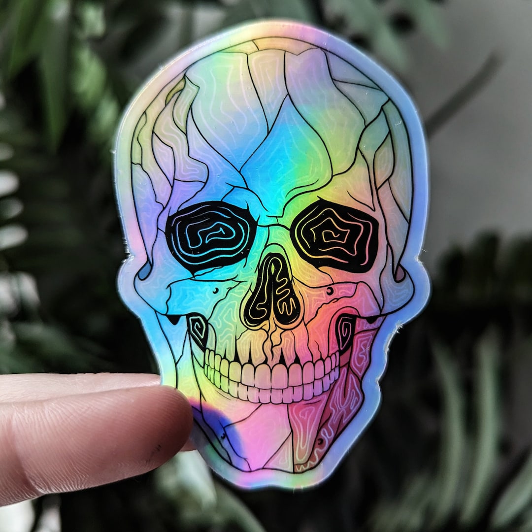Sticker - "pastel Skull" - Hand Drawn - Holographic - Skeleton - Bones ...