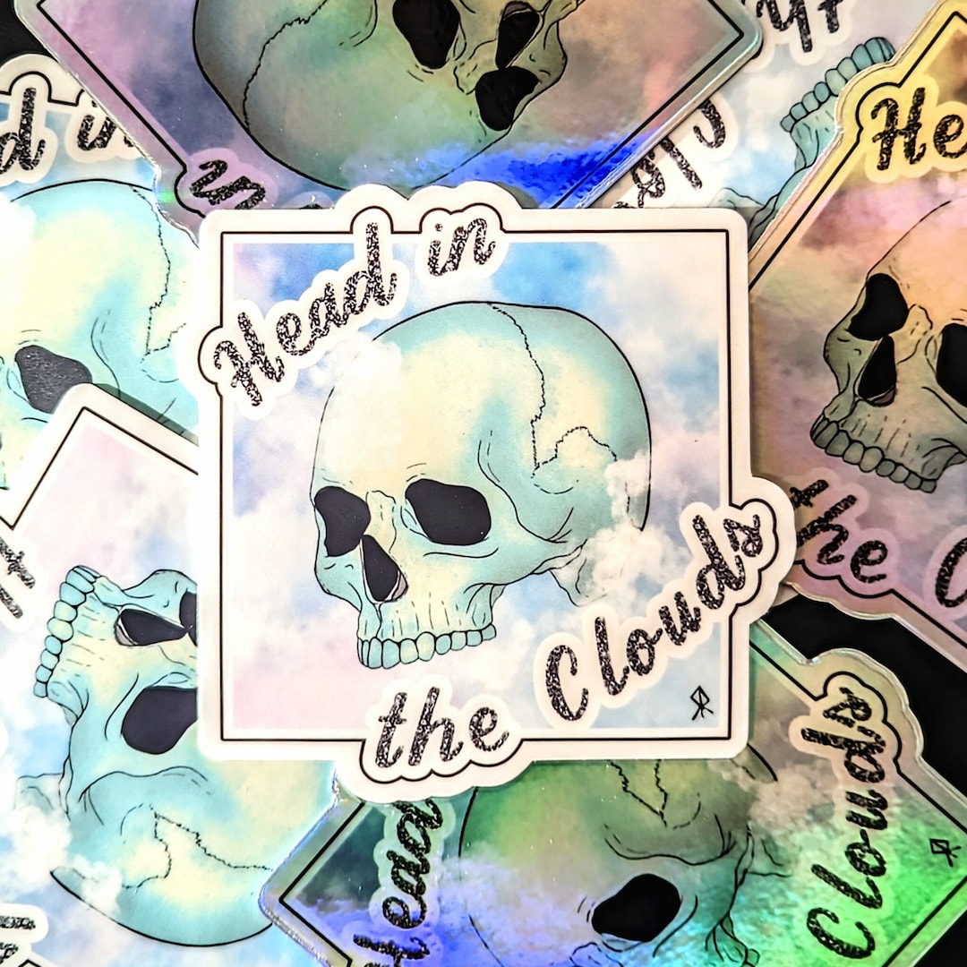 Sticker head in the Clouds Skull Bones Sky Holographic Glitter Vinyl ...