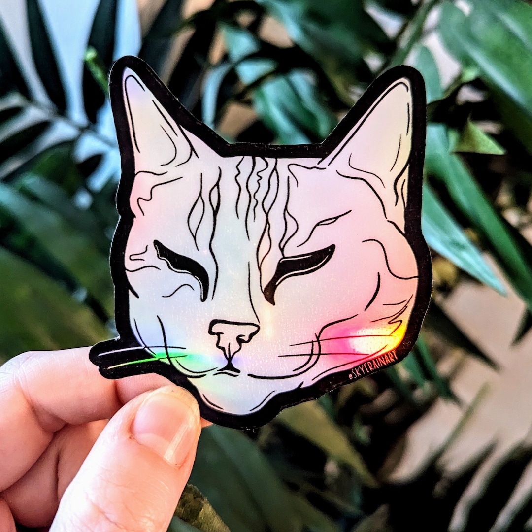 Evil Smile Cat Face Sticker: Holographic Tattoo Art - Etsy