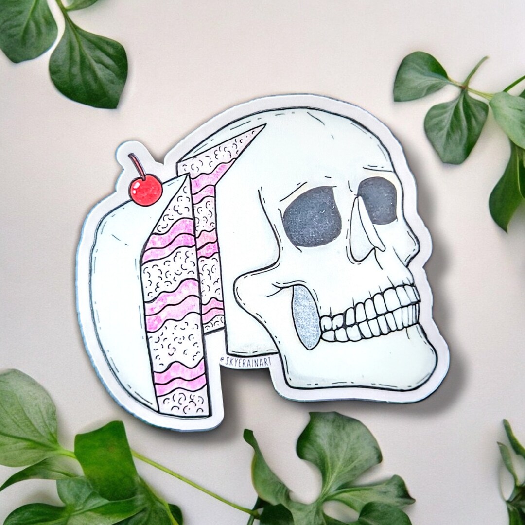 Piece of Mind Sticker - Pun - Cake - Skull - Food - Surreal Art ...