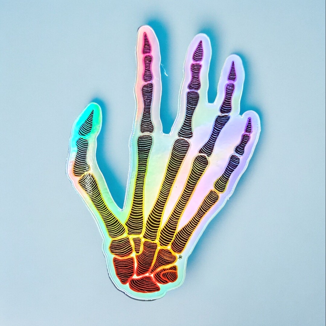 Sticker - "rainbow Skeleton Hand" - Hand Drawn - Colorful - Holographic ...