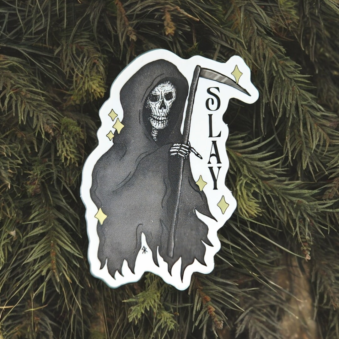 Sticker slay Matte Holographic Effect Grim Reaper Death Halloween ...
