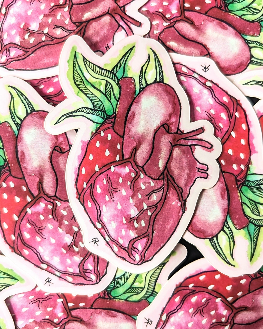 Sticker - "strawberry Heart" - Hand Drawn & Painted - Heart Muscle ...