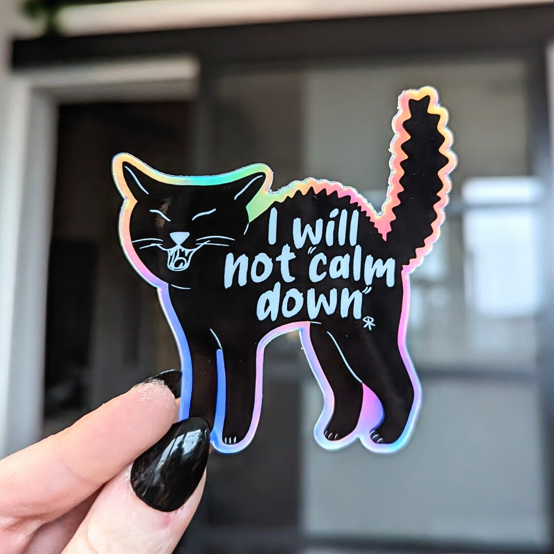 I Will Not Calm Down Black Cat Holographic Sticker - Etsy