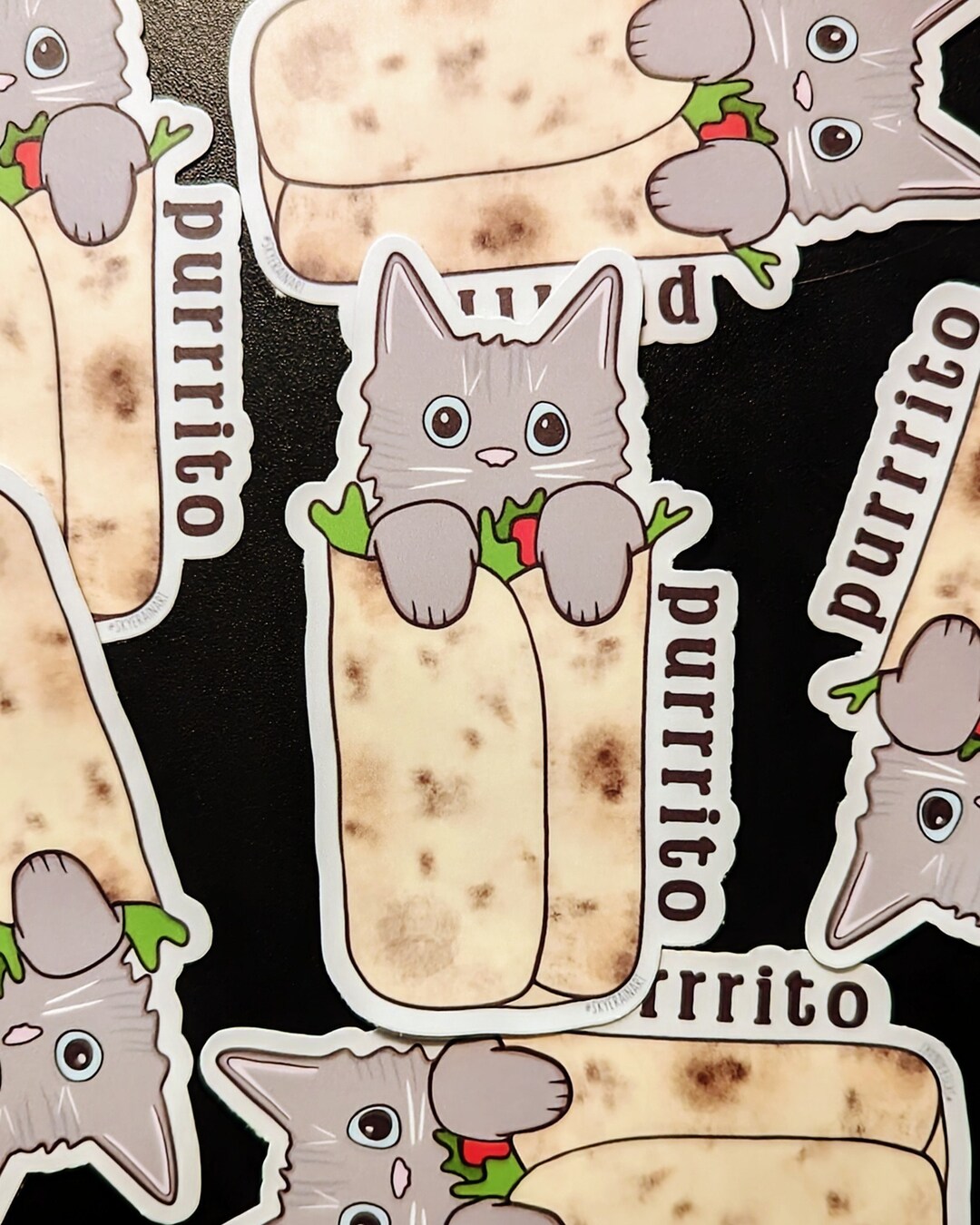 Purrrito Sticker & Magnet by Skye Rain Art Cat Burrito Kitten Meow ...