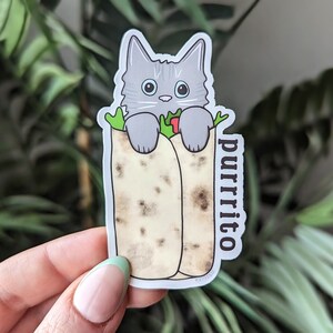 Purrrito Sticker & Magnet by Skye Rain Art Cat Burrito Kitten Meow ...