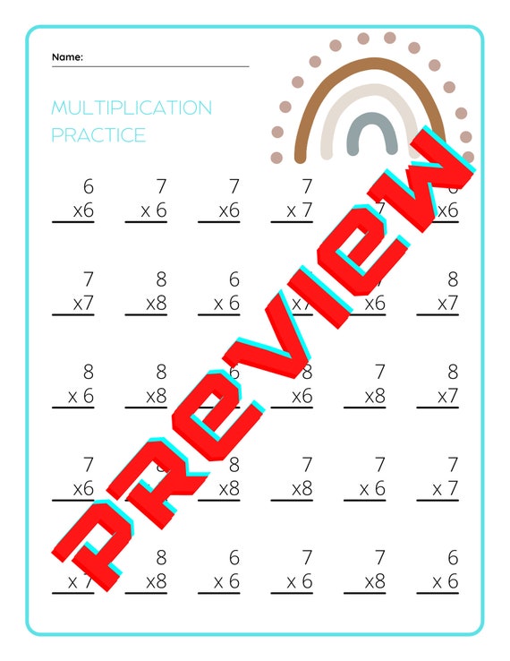 Multiplication Worksheet for 6 7 8 memorization - Etsy España