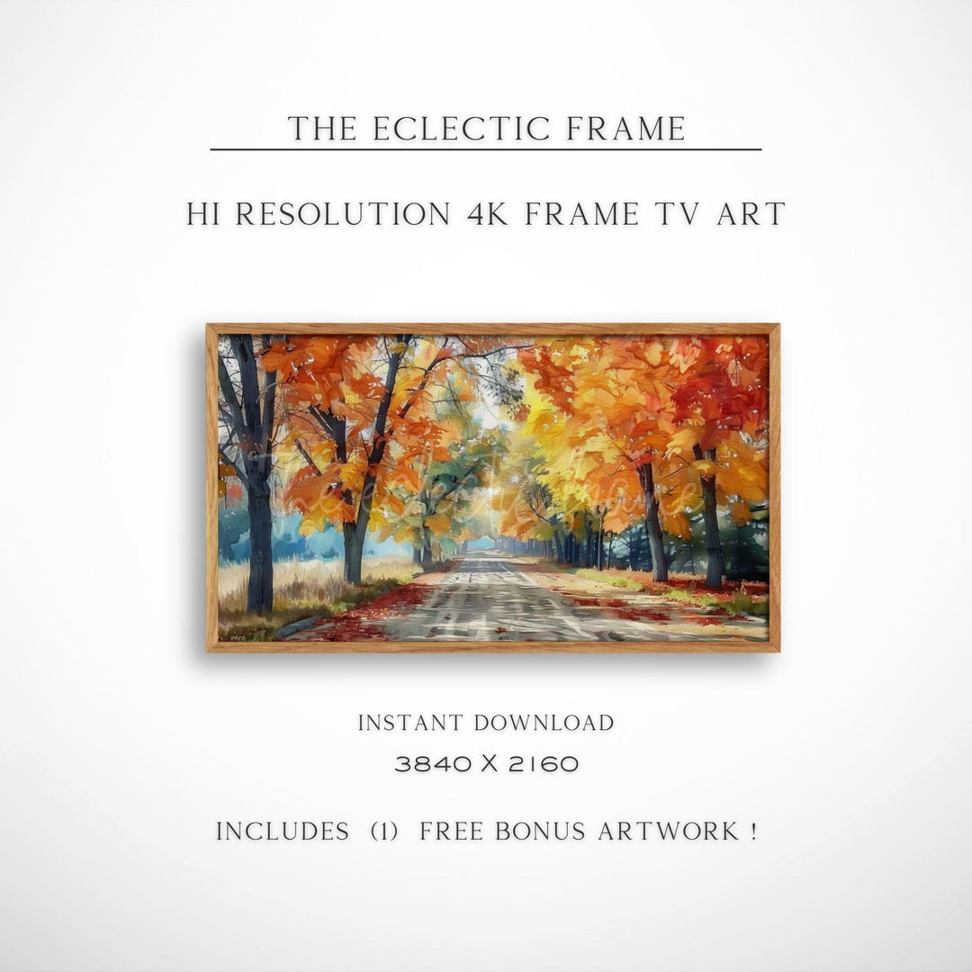 Fall Frame TV Art Digital Download, Farmhouse Road Rustic Smart TV ...