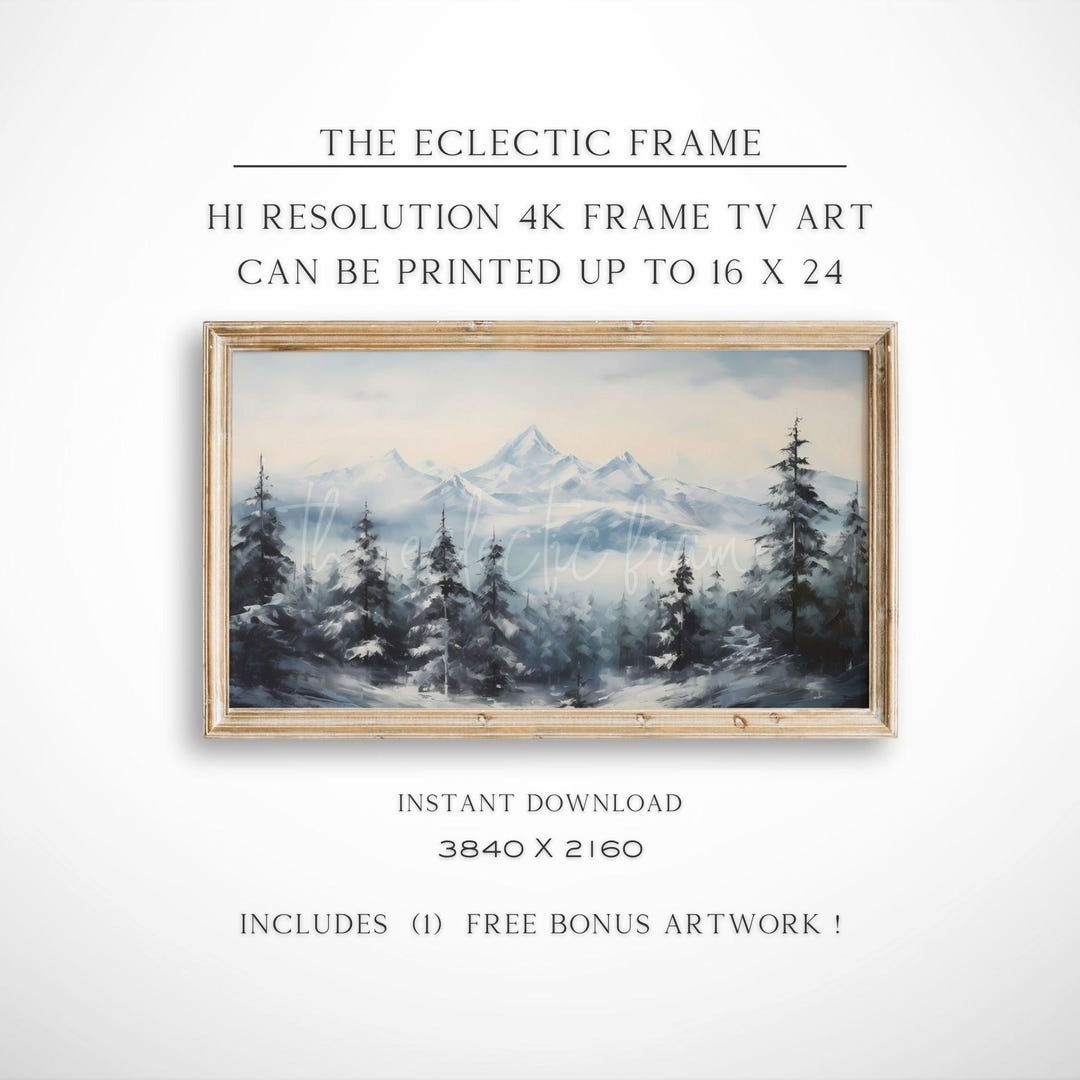 Winter Pine Tree Christmas Frame TV Art, Evergreen Landscape Art ...