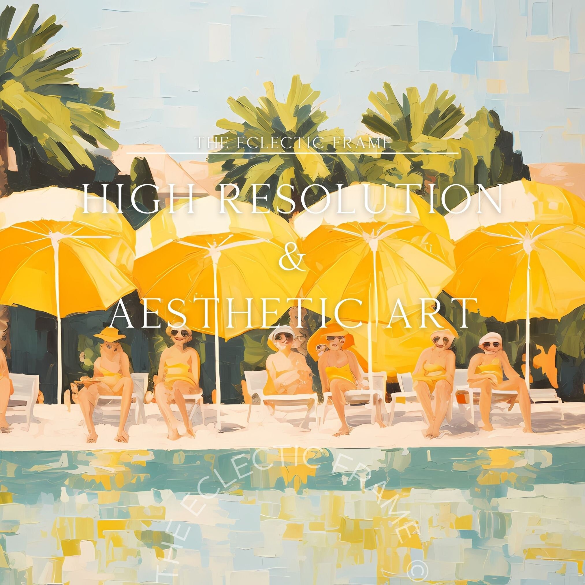 Mid Century Pool Party Summer Frame TV Art, Retro Poolside Yellow ...