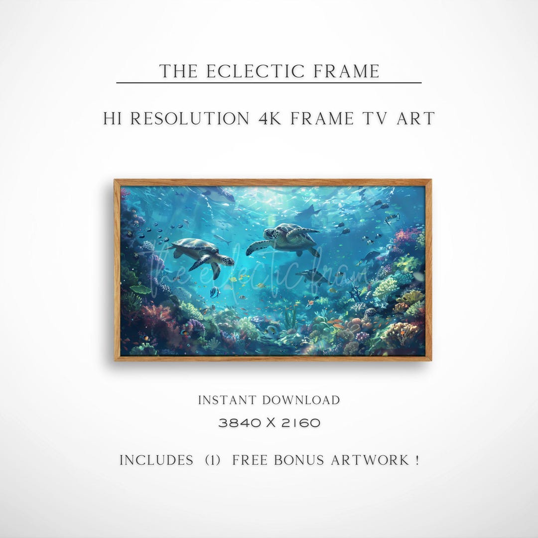 Green Sea Turtle Frame TV Art, Underwater Tropical Wall Art Printable ...