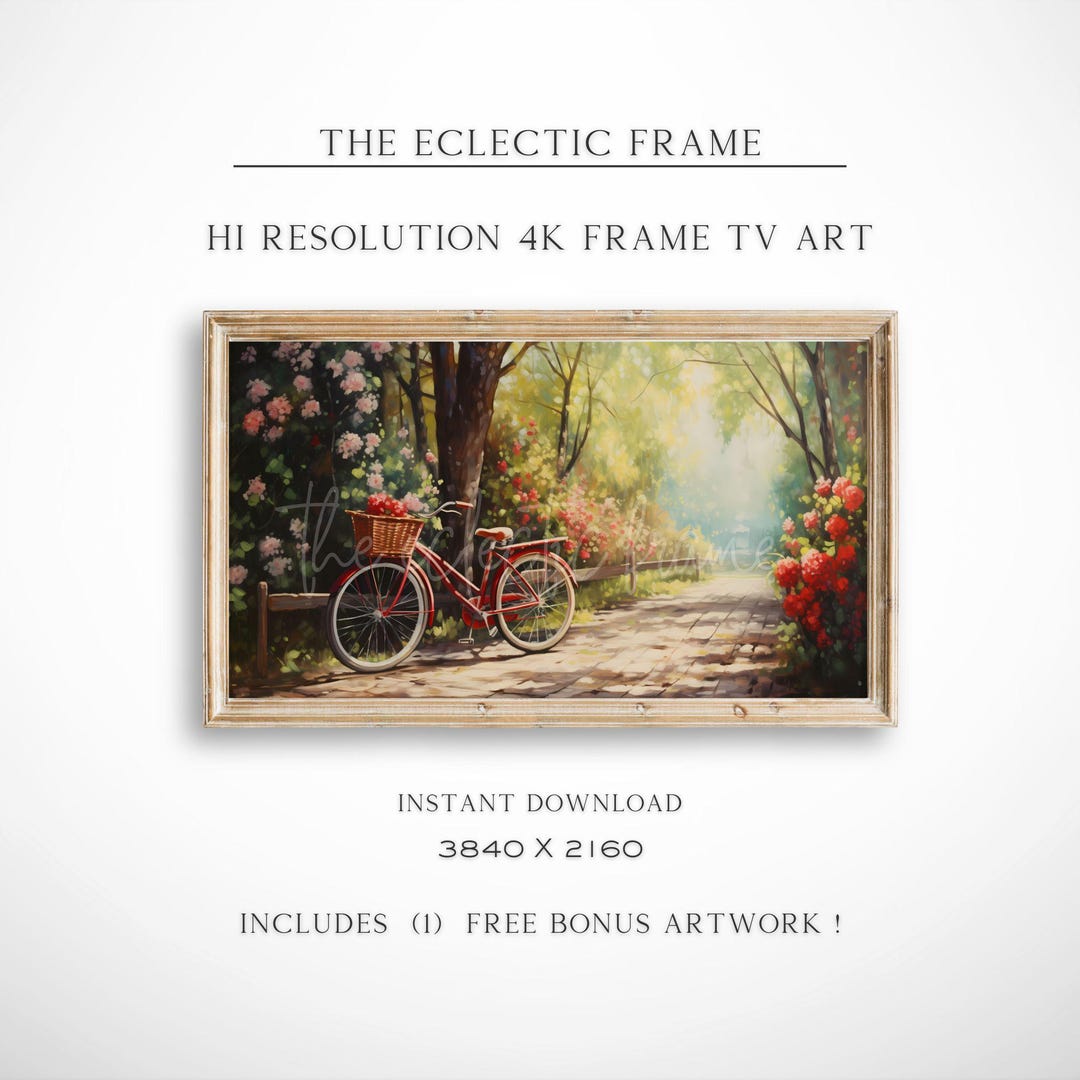 Vintage Bicycle Spring Floral Frame TV Art, Printable Wall Art Girls ...